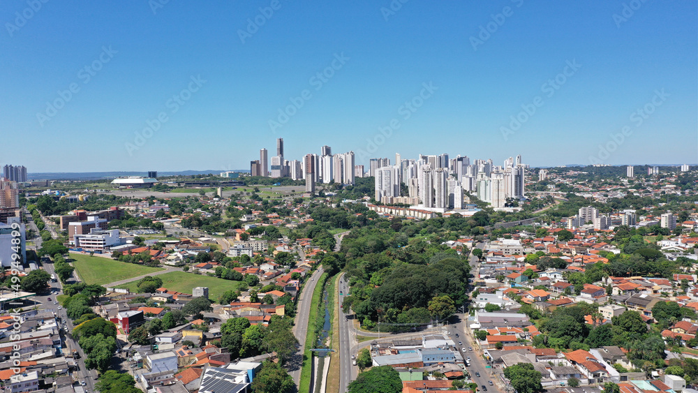 Aerial view of an important avenue of Goiania City with viaducts and ...