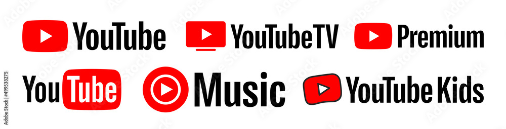 Youtube logo, Music, TV, Premium, Kids, on a white background, vector ...