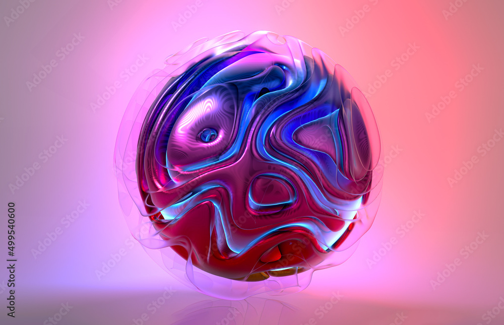 Illustration Stock 3D render of aesthetic abstract art sphere with part ...