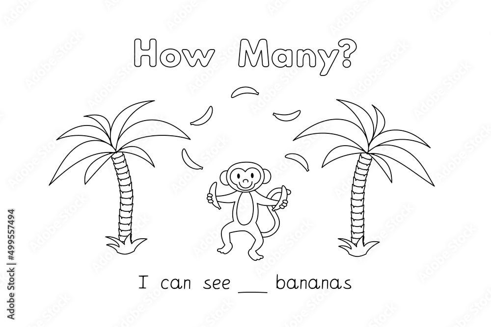 Cute monkey counting game for small children - color and count bananas ... Cute monkey counting game for small children - color and count bananas ...
