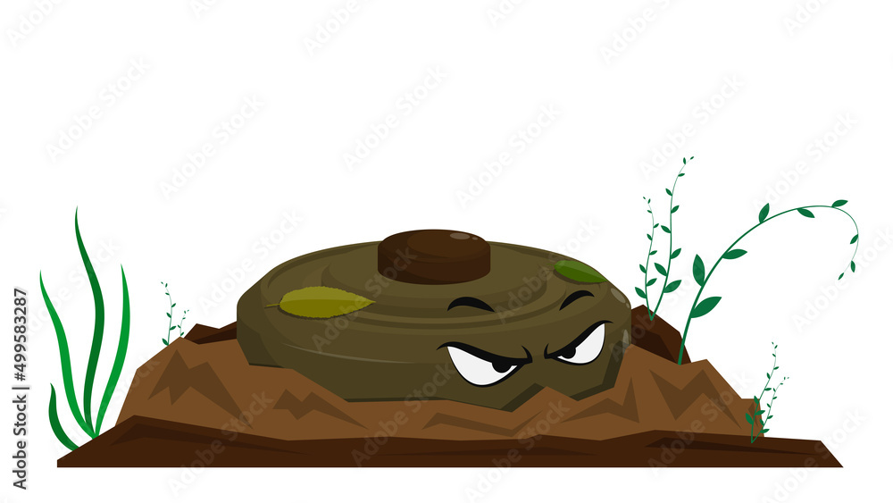 Cartoon Evil weapon combat anti tank mine hide in crack of land ...