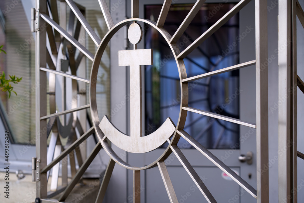 Lakeshore with riviera at City of Montreux with iron gate and anchor ...