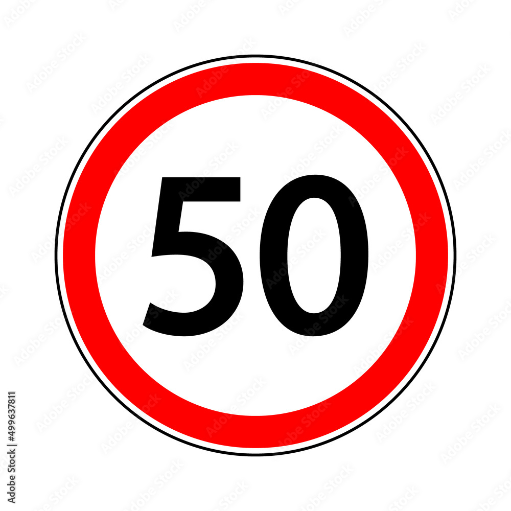 50 speed limit sign. 50 km speed limit for car. Road sign with ...