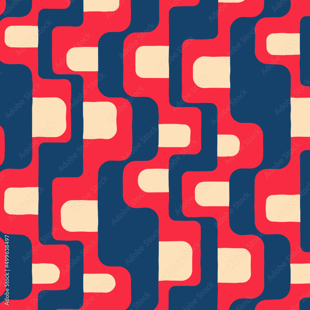 Mid-century modern free-form in patriotic red, white and blue textile ...