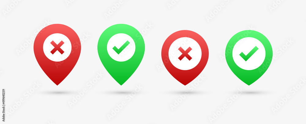 location check mark check box icon with checkmark icons green tick box and red cross, check list ...