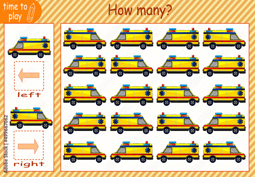 children's educational game, tasks. count how many objects will be put ...