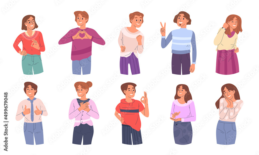 Happy people showing positive gestures, thumbs up and ok sign. Positive ...