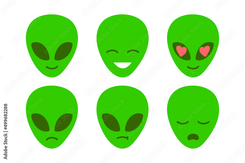 Set of alien emoji icons. Cute cartoon emoticons vector illustration ...