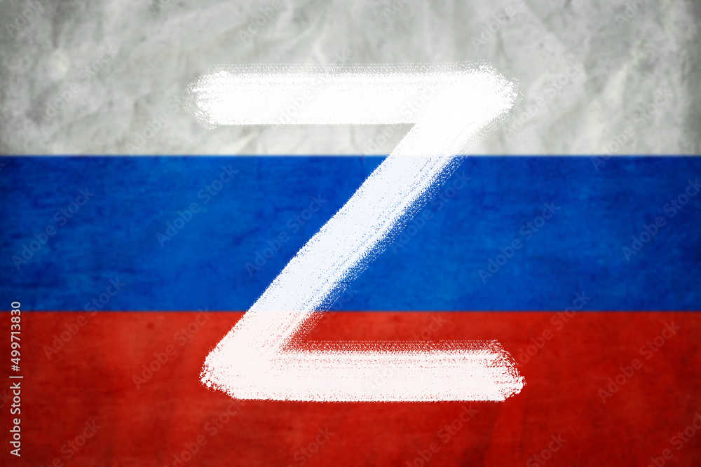 Letter Z on Russian flag background, military symbol of Russia used in ...