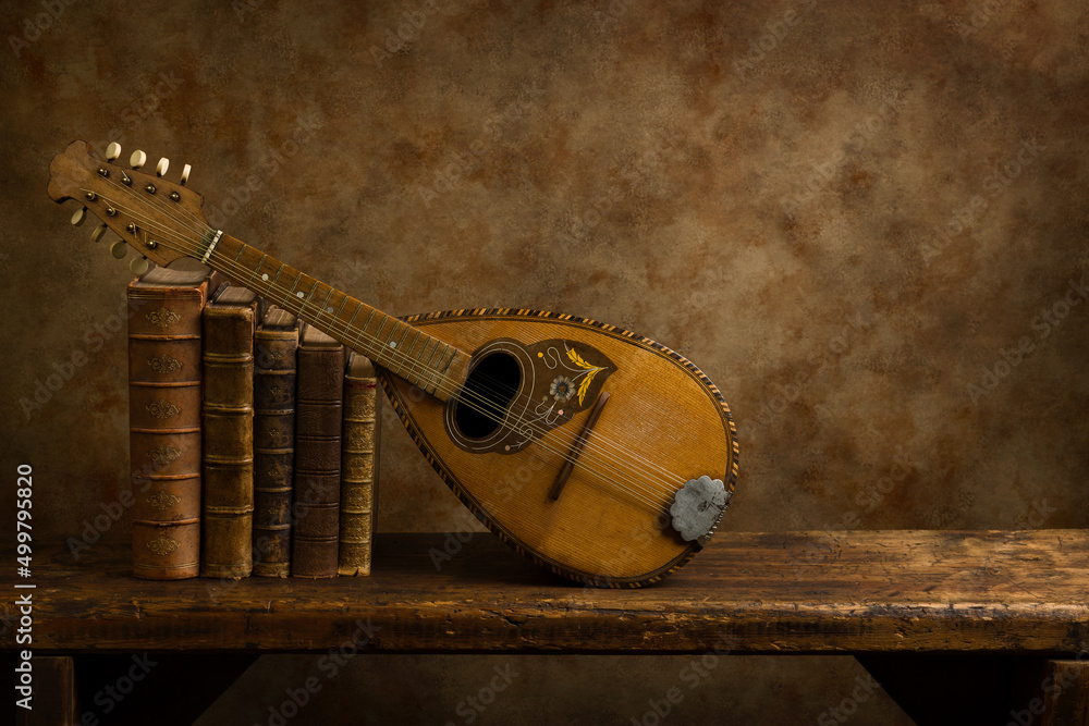 Old lute instrument on shelf Stock Photo | Adobe Stock