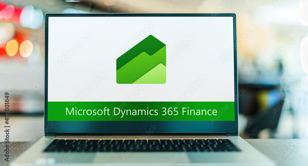 Computer displaying logo of Microsoft Dynamics 365 Finance Stock Photo ...