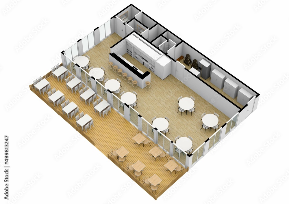 Ilustracja bez tantiem: Cafe interior with coffee machines, tables ...