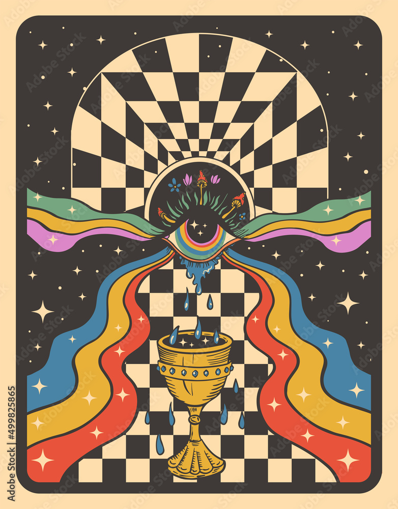 psychedelic illustration with an all-seeing eye and a goblet optical ...