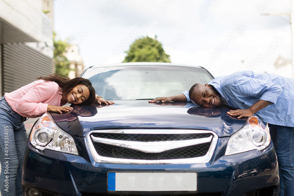 Happy African American Couple Touching Hugging New Auto Stock Photo ...