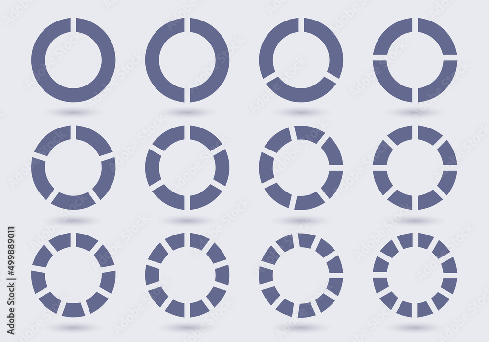 Circle chart section segments set vector diagram segments pie template ...