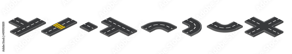 Car road, highway and street isometric map elements. Vector set of game ...