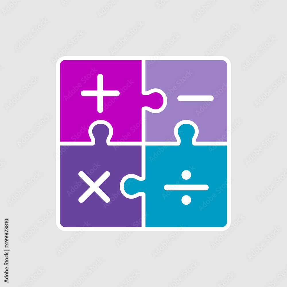 Math puzzle symbol. STEM science concept. Colorful mathematics jigsaw ...