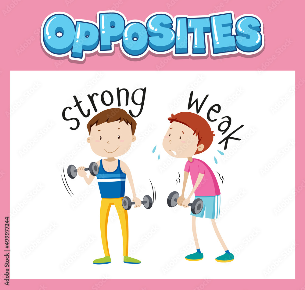 Opposite English words with strong and weak Stock Vector | Adobe Stock