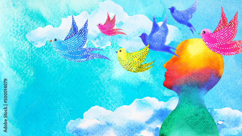 birds flying in blue sky abstract art mind mental health spiritual ...