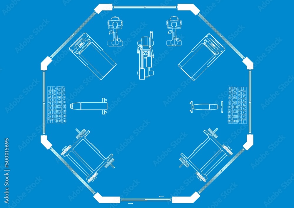 Ilustración de Stock Octagon Architectural Hand Drawn Floor Plan gym ...