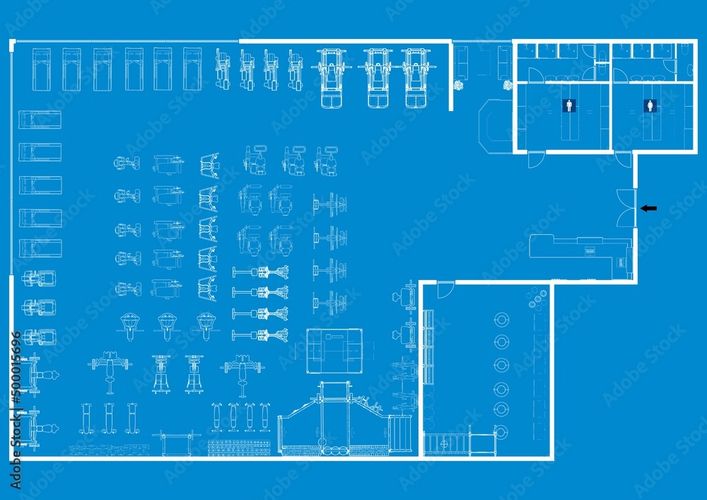 Architectural Hand Drawn Floor Plan gym. Blueprint. Studio Apartment ...