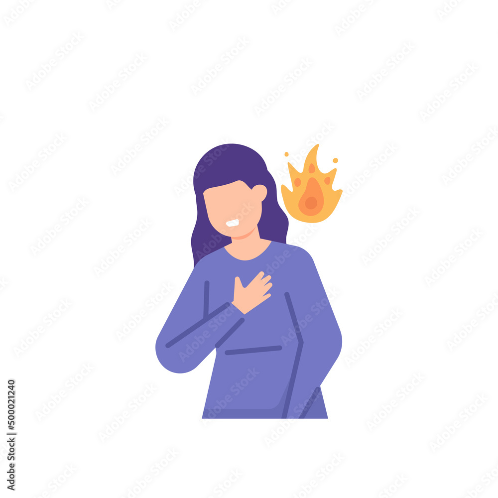 a woman feels like a burning in the chest. chest pain. symptoms of GERD ...