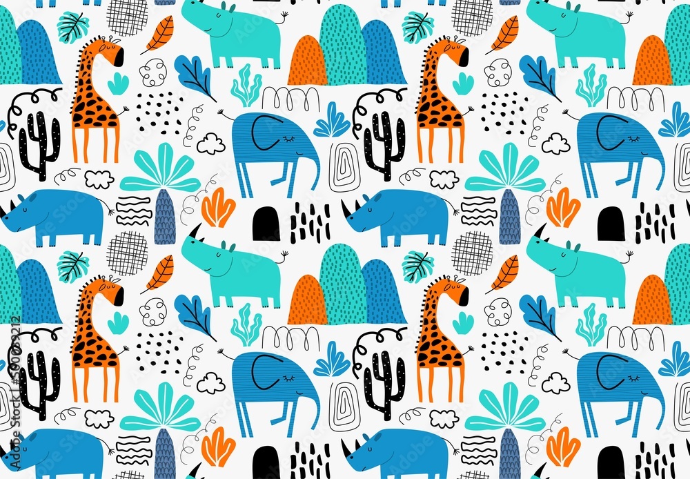 Seamless pattern with cute tropical animals Stock Vector | Adobe Stock
