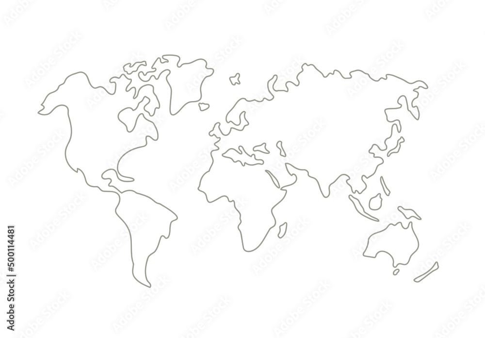 World map. Hand drawing simple generalized outline vector illustration ...