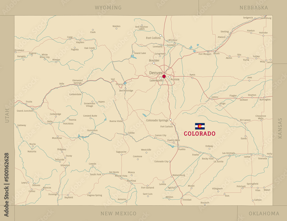 Colorado state road map with interstates, United States. Editable ...