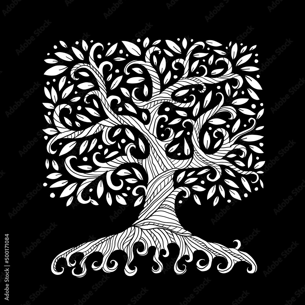 Old big family tree with roots. Isolated on white background. Concept ...