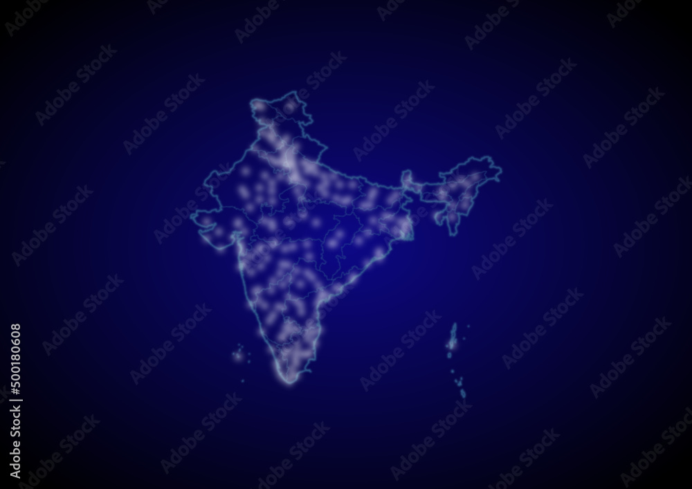 India concept vector map with glowing cities, map of India suitable for ...