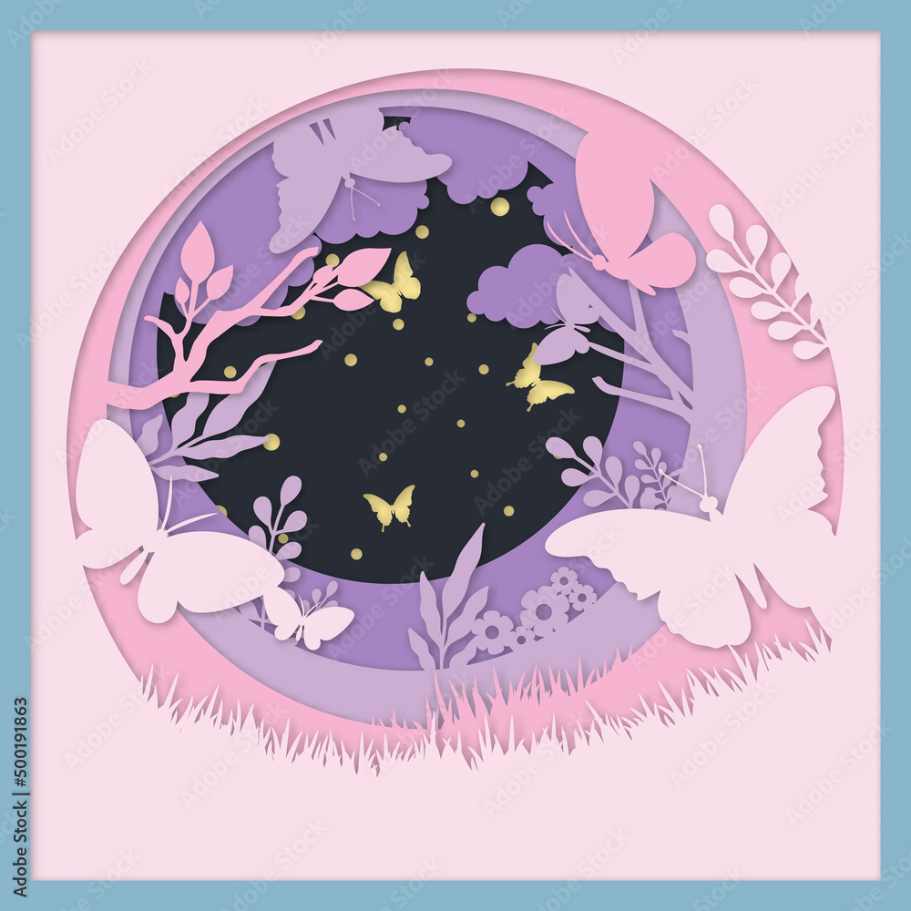 Layered paper cut design with flowers and butterflies. Shadow box ...