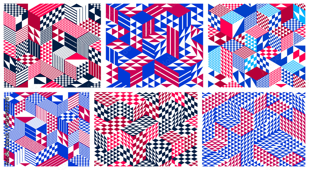 Geometric 3D seamless patterns with cubes, rhombus and triangles boxes ...