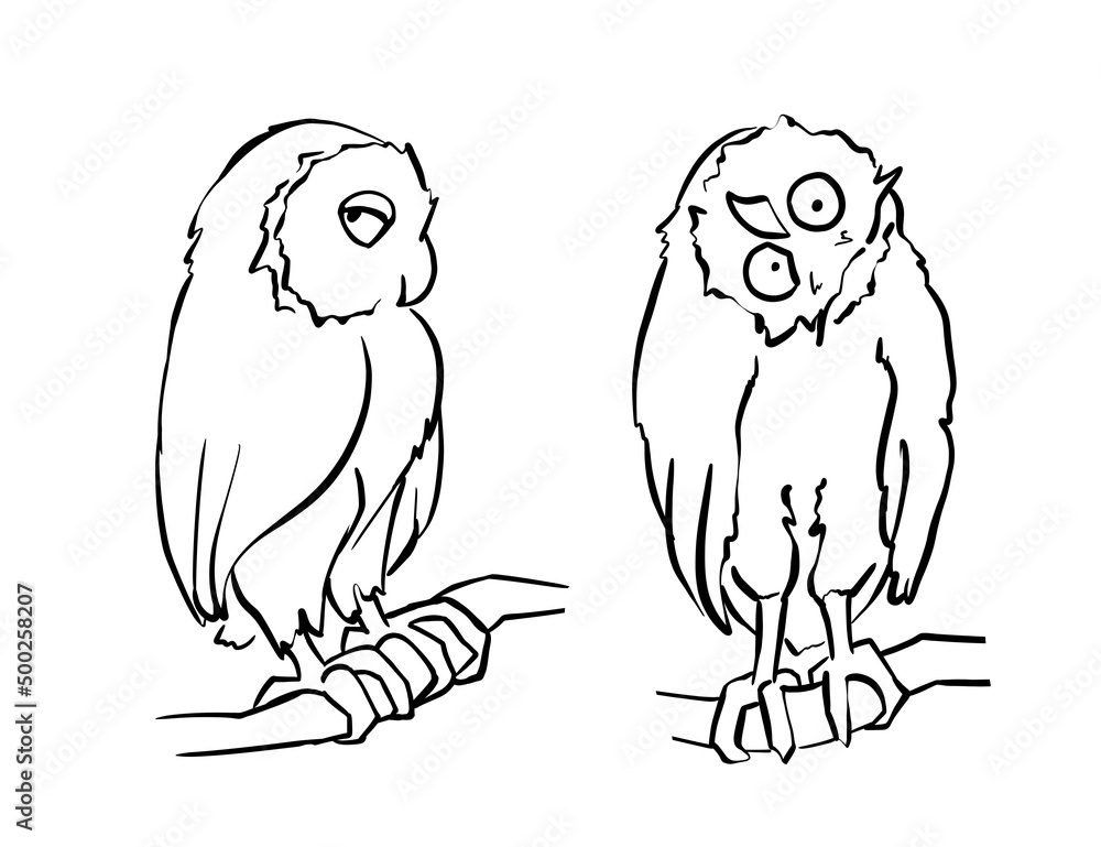 Set of hand drawn character doodle owl in one line art style. Wild ...