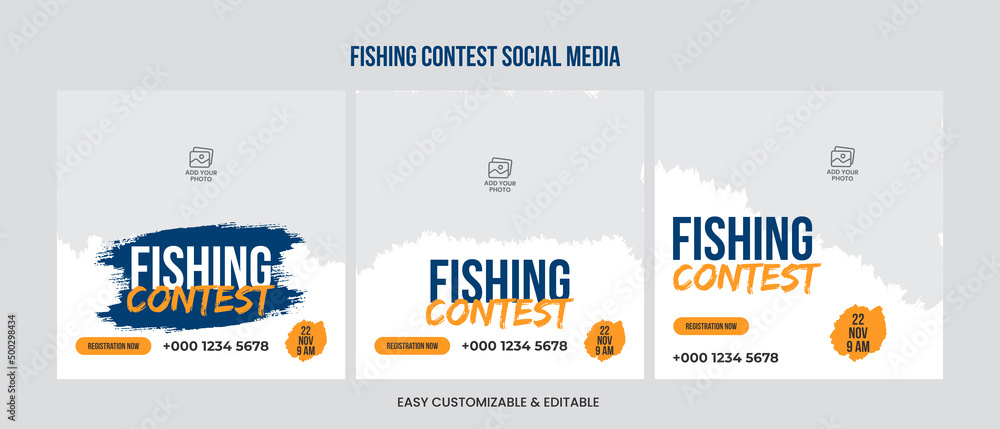 Fishing contest social media post template bundle. Fishing social media ...