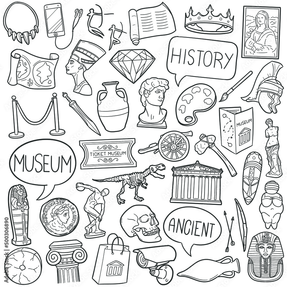 History Museum Doodle Icons. Hand Made Line Art. Art Gallery Clipart ...