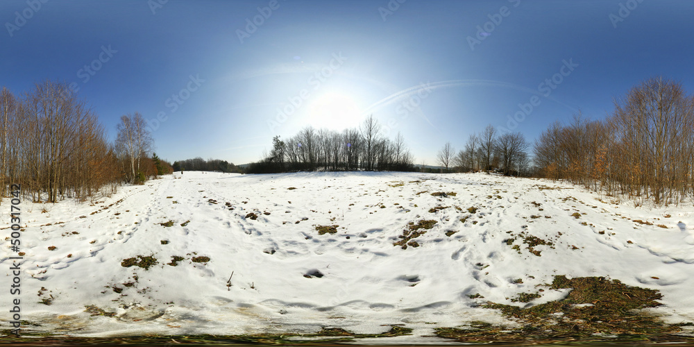 European fields covered with snow HDRI Panorama Stock Photo | Adobe Stock