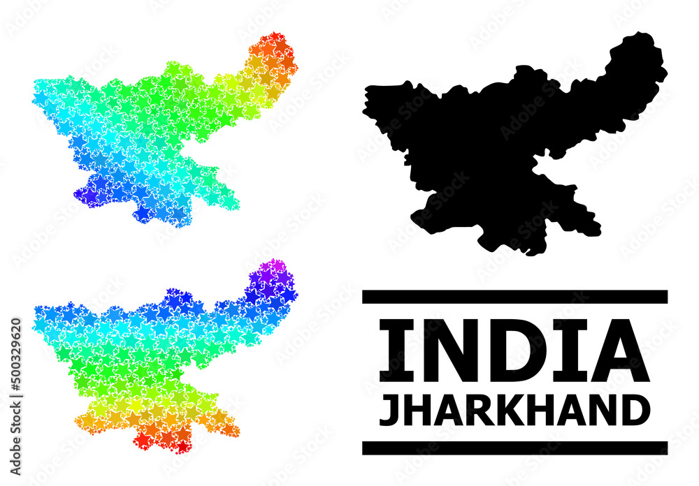 Vector de Stock Rainbow gradiented starred collage map of Jharkhand ...