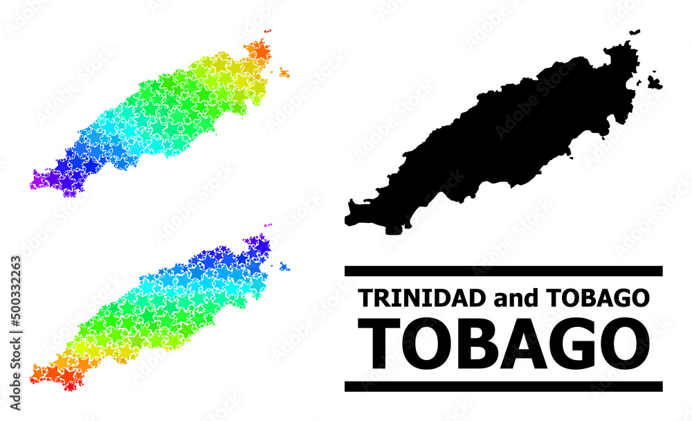 Stock-Vektorgrafik „Rainbow gradient star collage map of Tobago Island ...