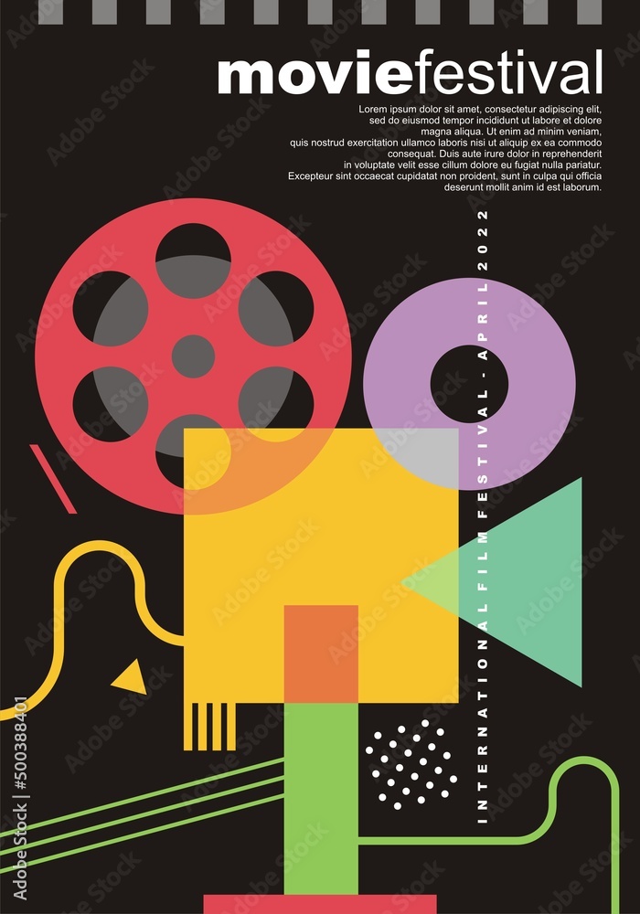 Abstract camera made from geometric shapes. Colorful poster design for ...