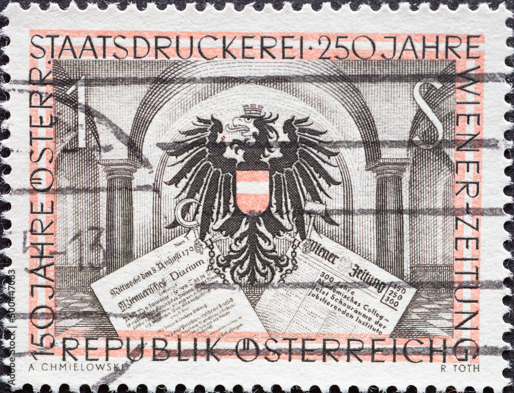 Austria - circa 1954: a postage stamp from Austria, showing the eagle ...