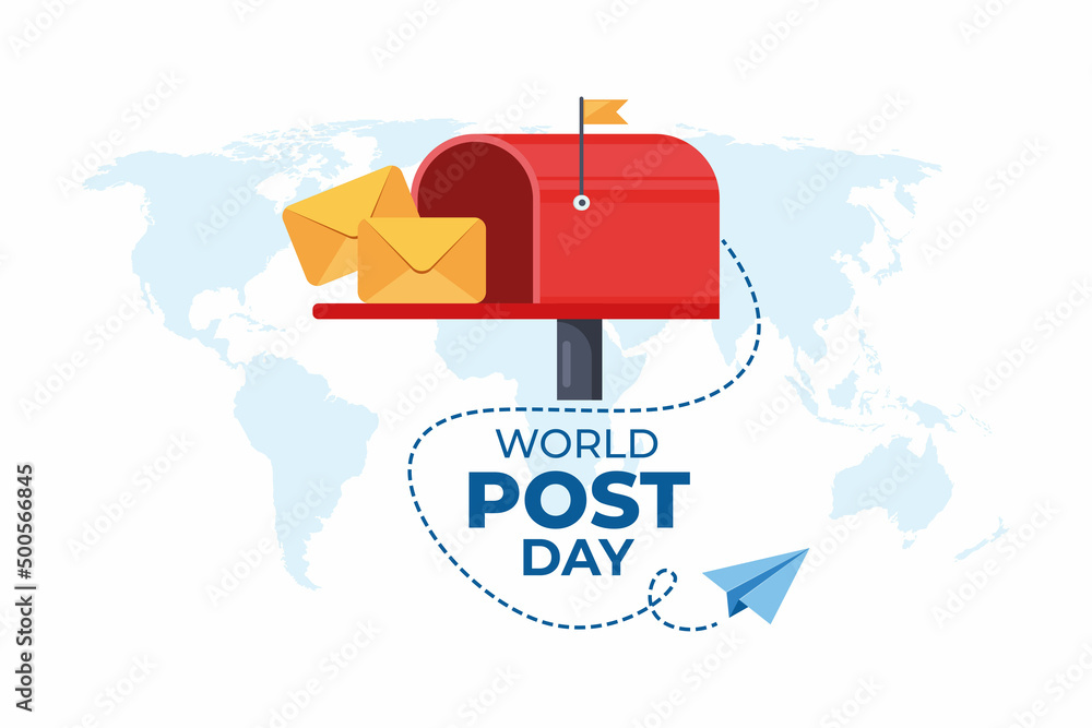 World Post Day with Flying mail paper on the world with world map ...