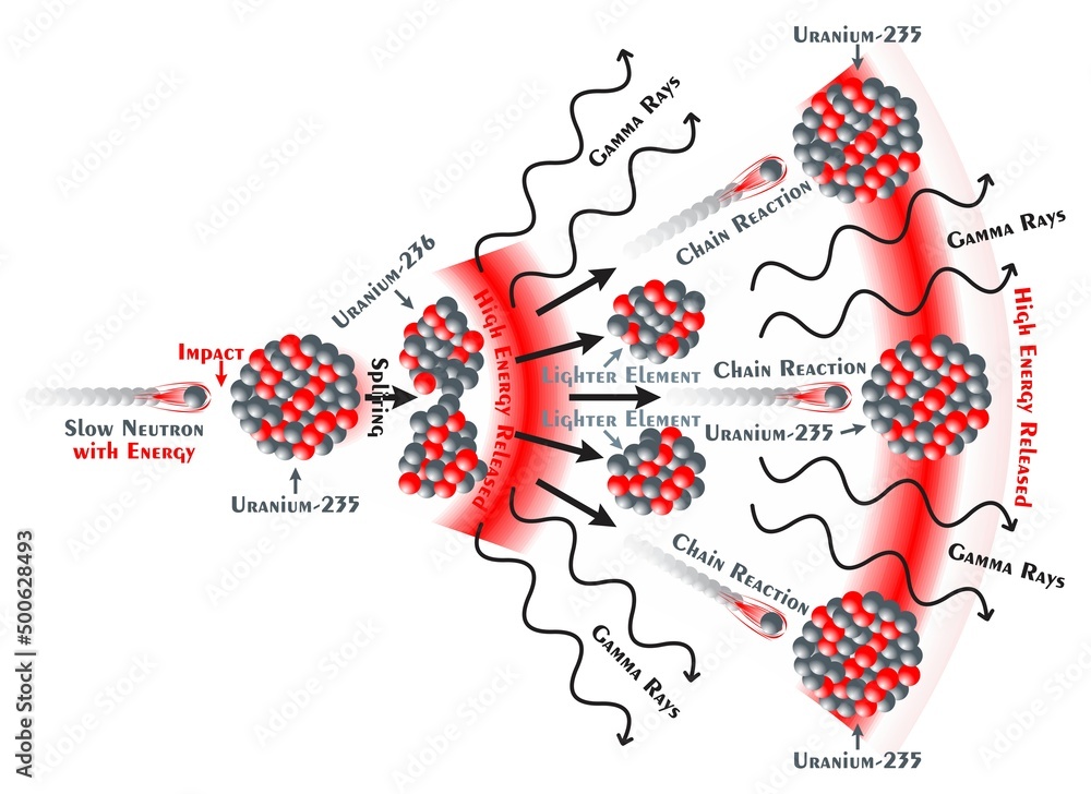 Nuclear Fission Infographic Diagram showing impact neutron uranium atom ...