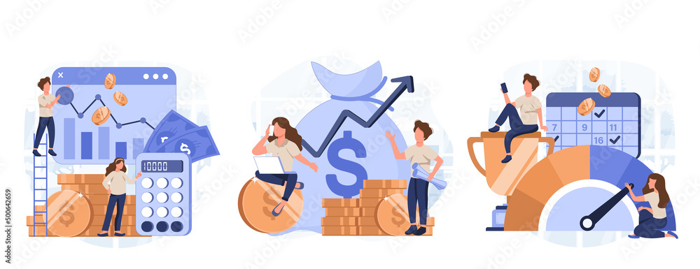 Cost optimization concept set. Idea of financial and marketing strategy ...
