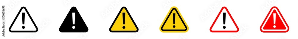 Exclamation mark on triangle sign. Warning icon set. Hazard warning ...