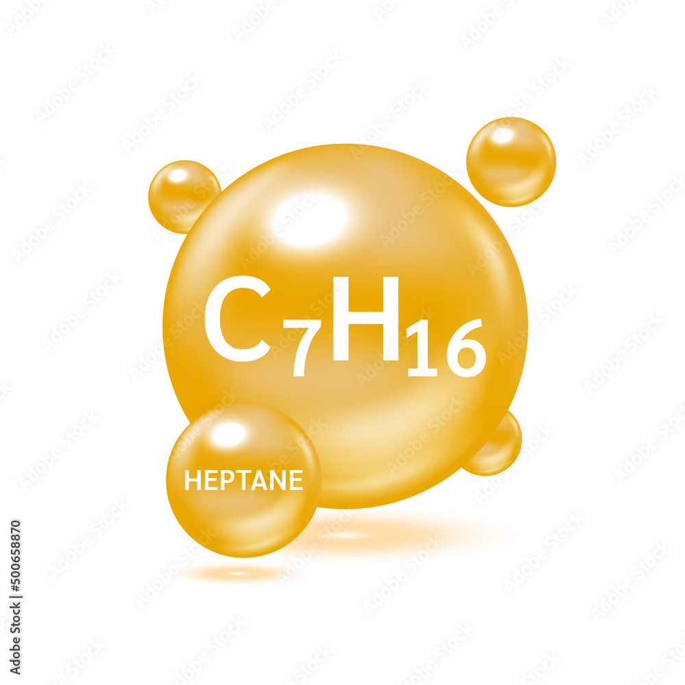 Heptane gas (C7H16) molecule models and Physical chemical formulas ...