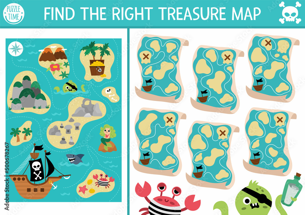 Find the right treasure map. Treasure island matching activity for ...