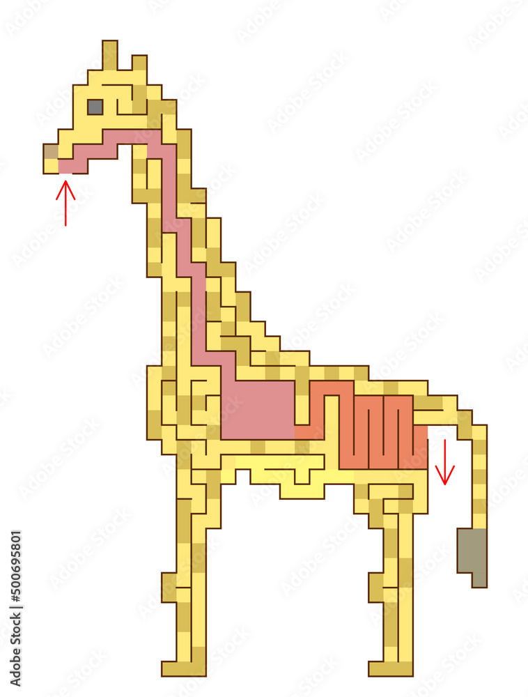Pixel giraffe icons with simple maze inside. Educational art with ...