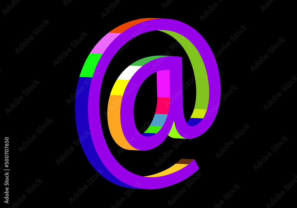 Símbolo de arroba con volumen en morado y varios colores como sombra ...