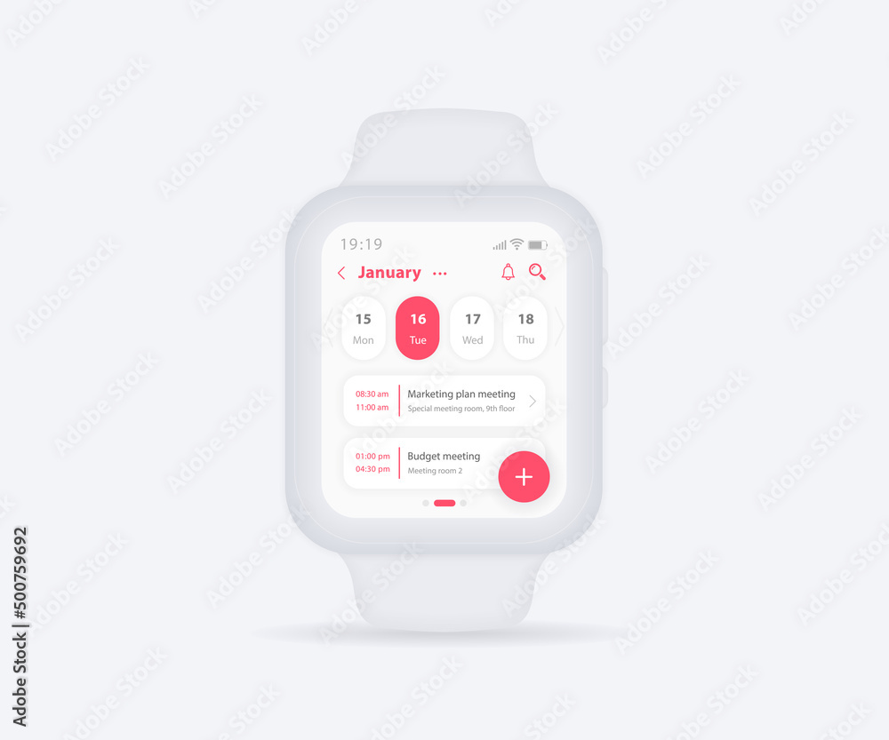 Smartwatch calendar planner app concept, Activity calendar clock UI UX ...